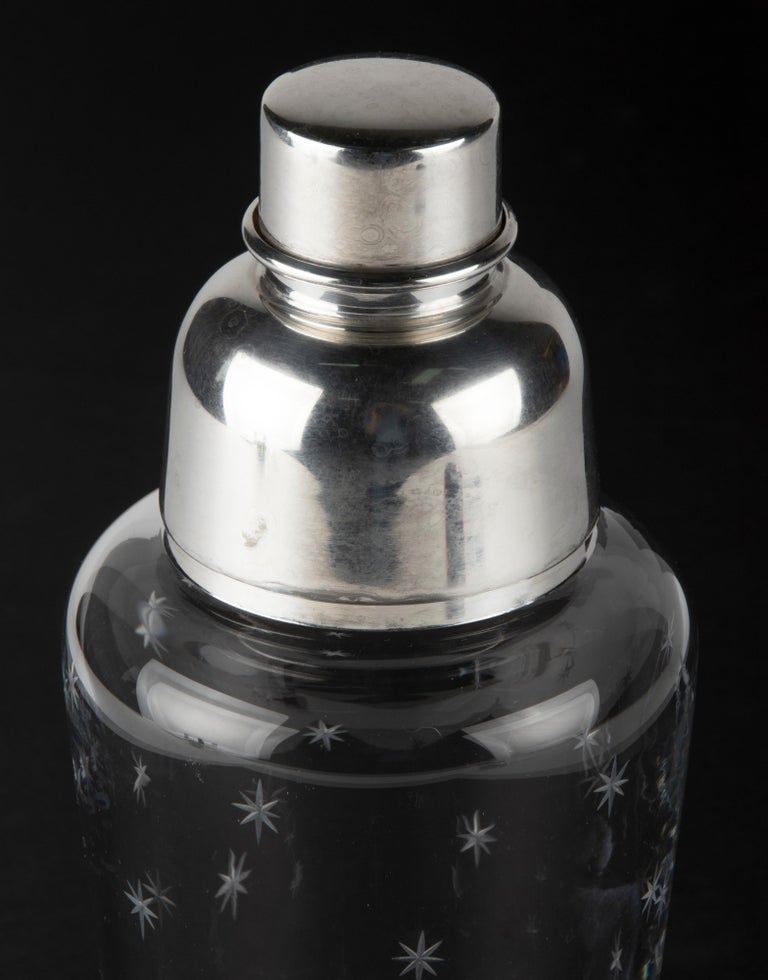 Mid-Century Modern Crystal Cocktail Shaker with Silver Plated Top For ...