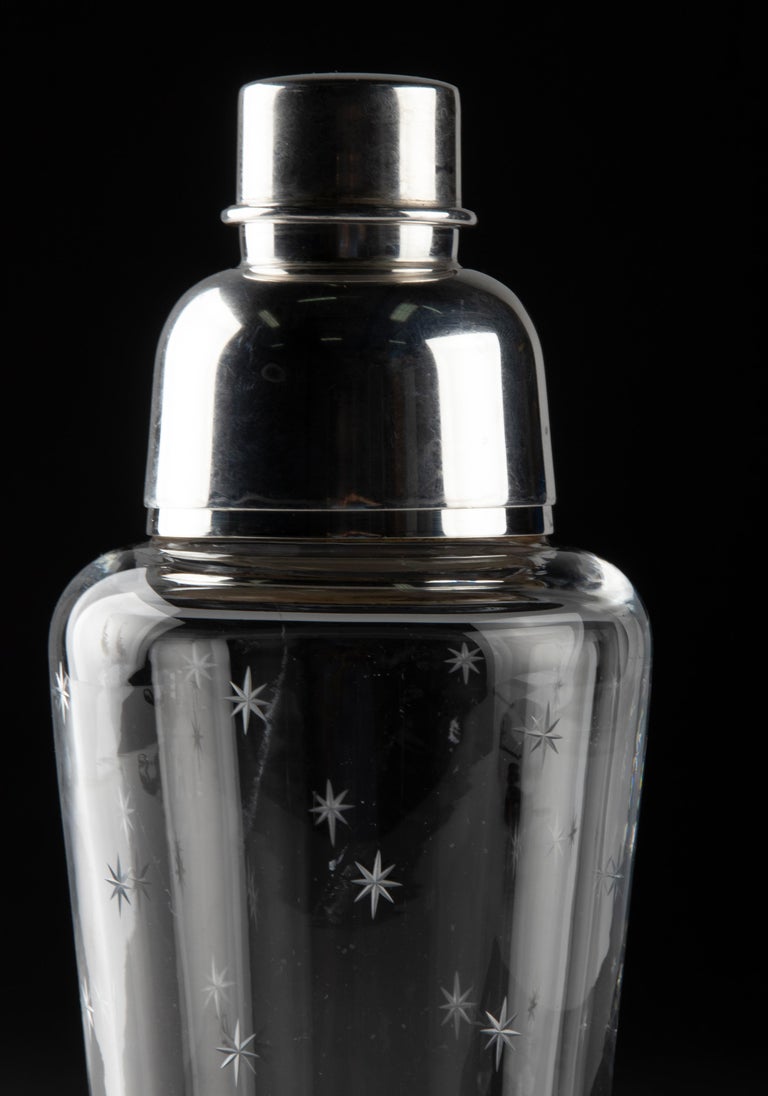 Mid-Century Modern Crystal Cocktail Shaker with Silver Plated Top For ...
