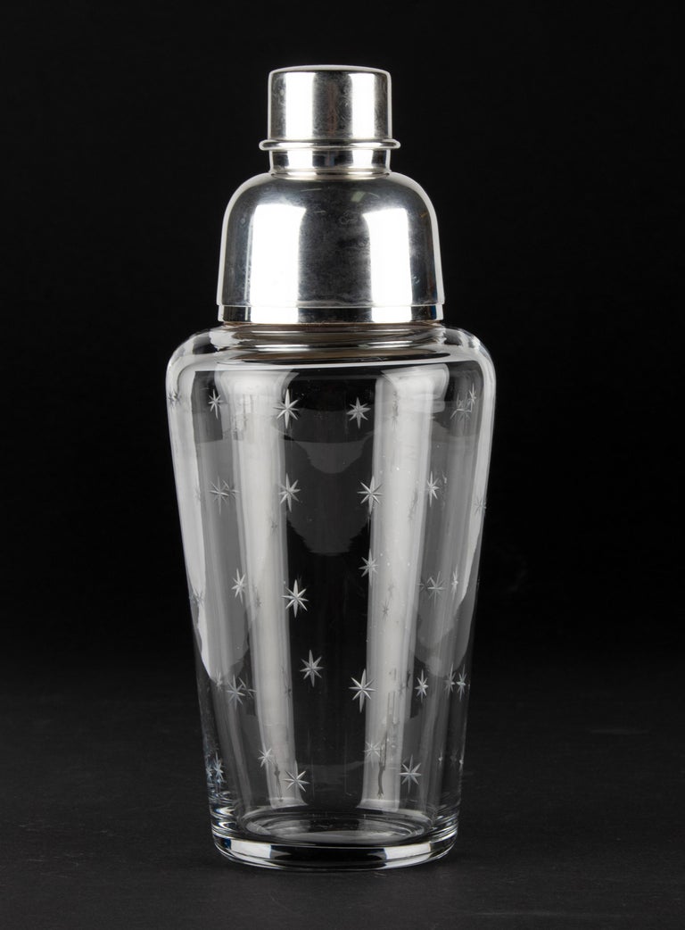 Mid-Century Modern Crystal Cocktail Shaker with Silver Plated Top For ...