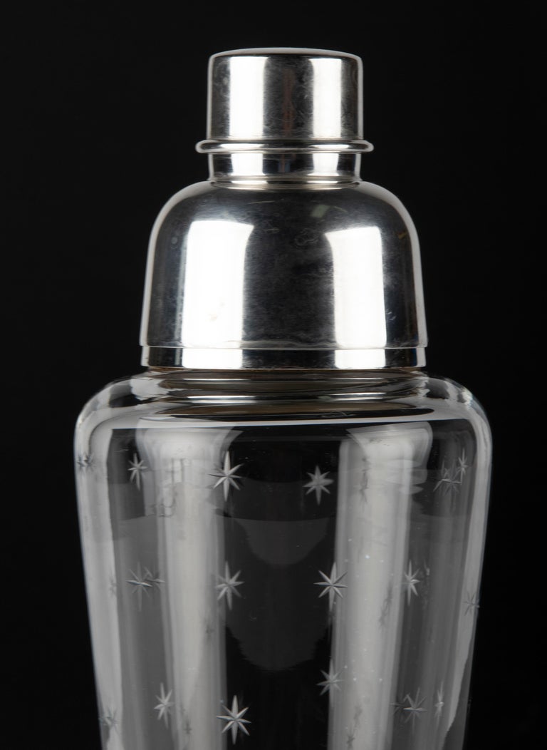 Mid-Century Modern Crystal Cocktail Shaker with Silver Plated Top For ...