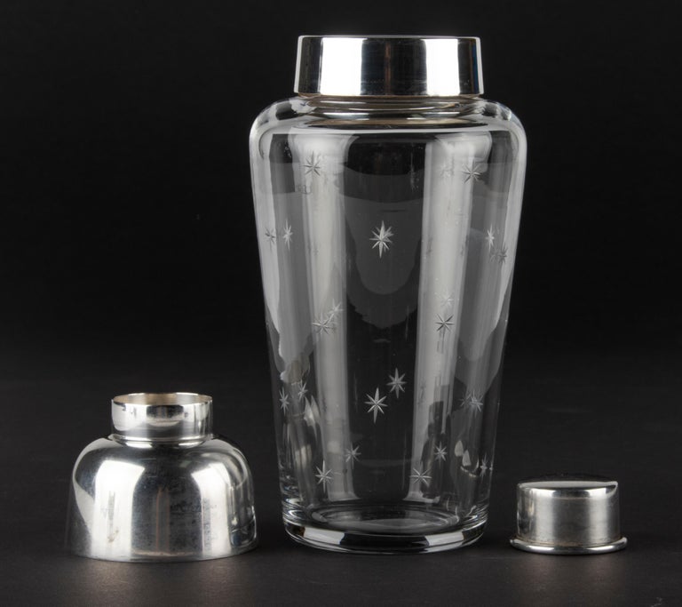 Mid-Century Modern Crystal Cocktail Shaker with Silver Plated Top For ...