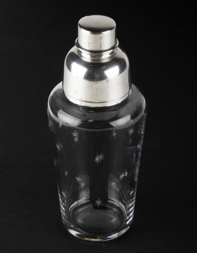 Mid-Century Modern Crystal Cocktail Shaker with Silver Plated Top For ...