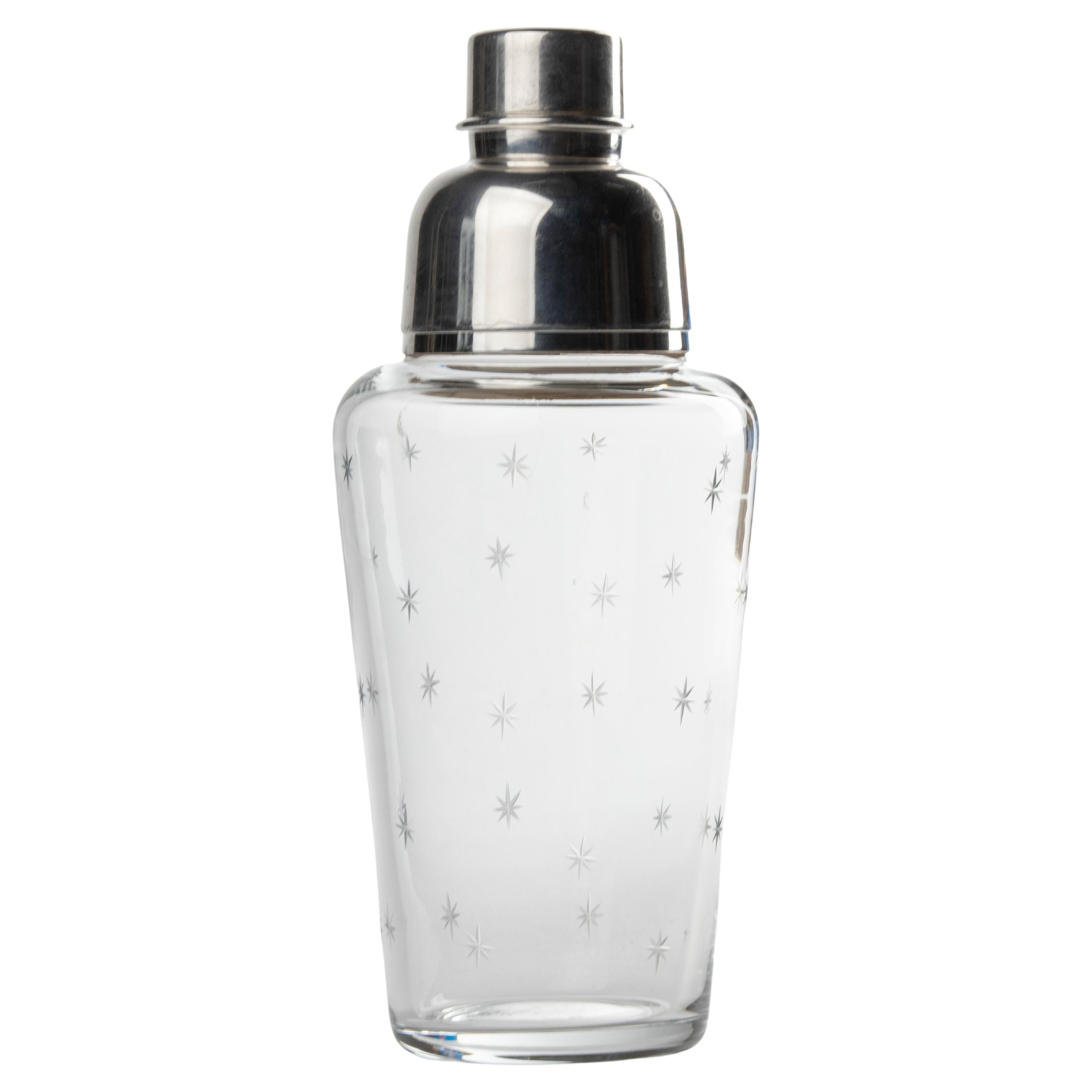 Mid-Century Modern Crystal Cocktail Shaker with Silver Plated Top For ...