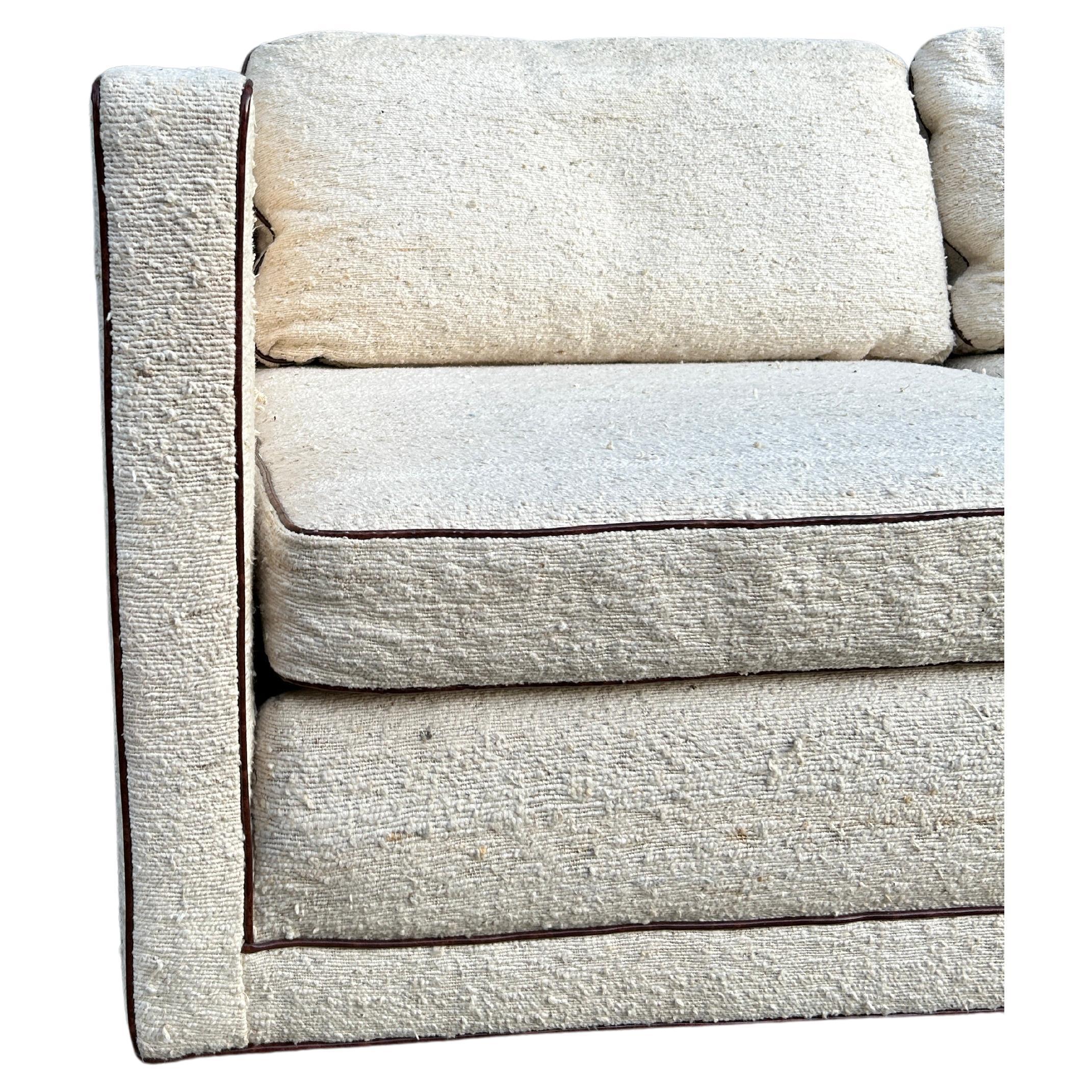 Mid-Century Modern Cube Loveseat Sofa in off White Nubby Linen For Sale ...