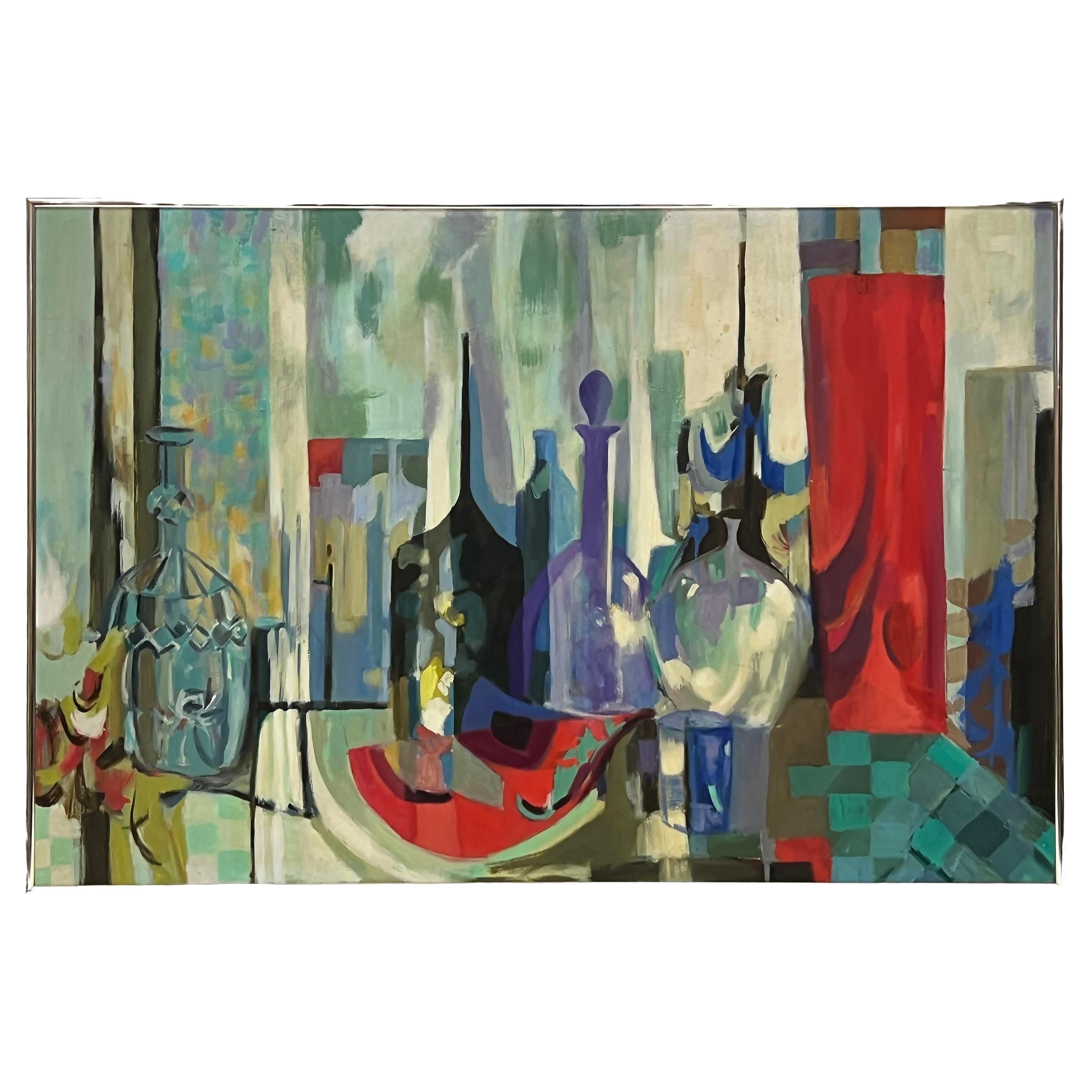 Mid-century Modern Cubist Abstract Still Life Painting on Canvas For ...