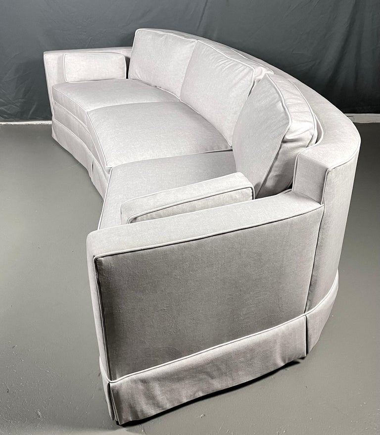 Mid-Century Modern Curved Sofa in French Lelièvre Paris Light Grey ...