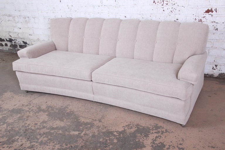 Mid-Century Modern Curved Tufted Sofa, Newly Reupholstered at 1stDibs