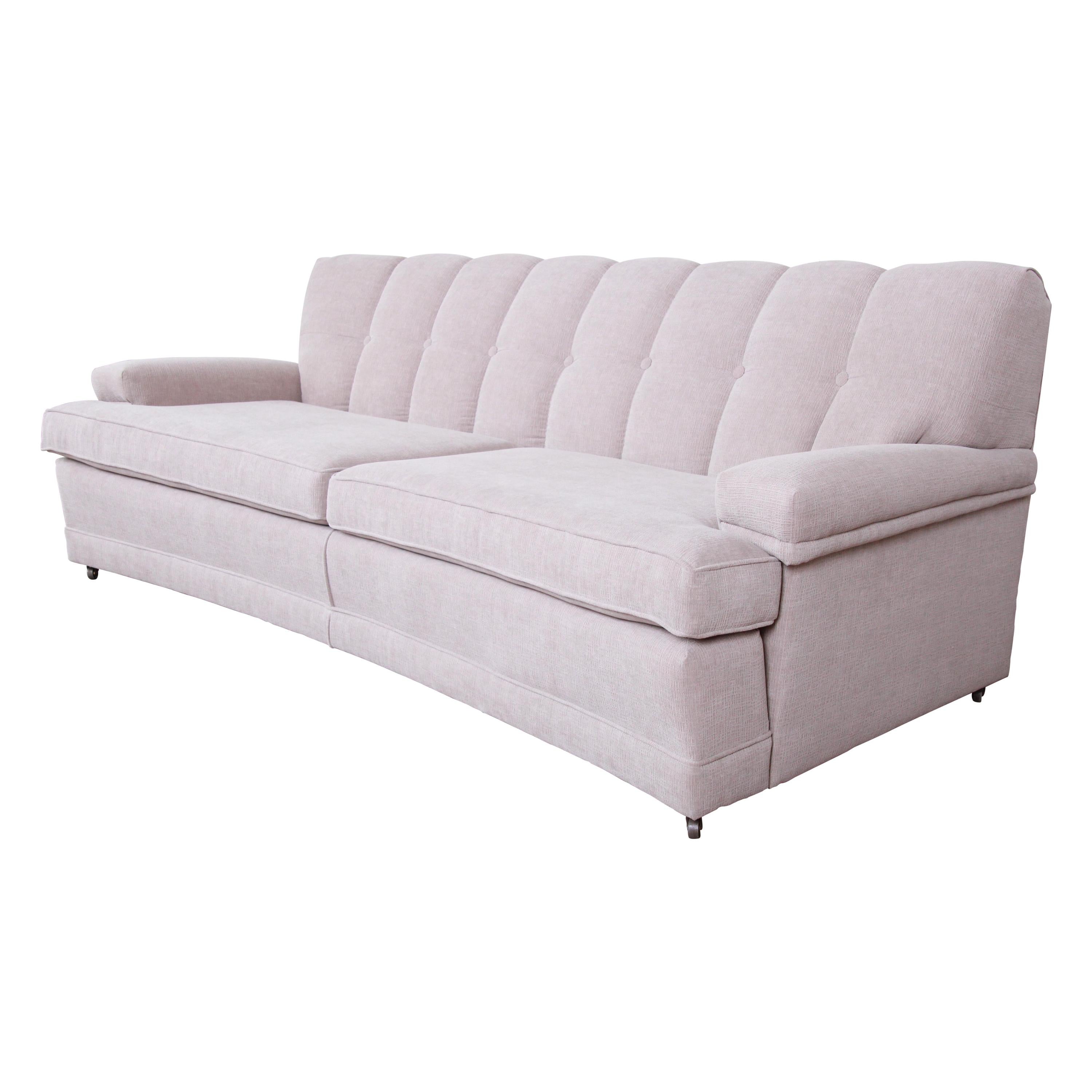 Mid-Century Modern Curved Tufted Sofa, Newly Reupholstered at 1stDibs