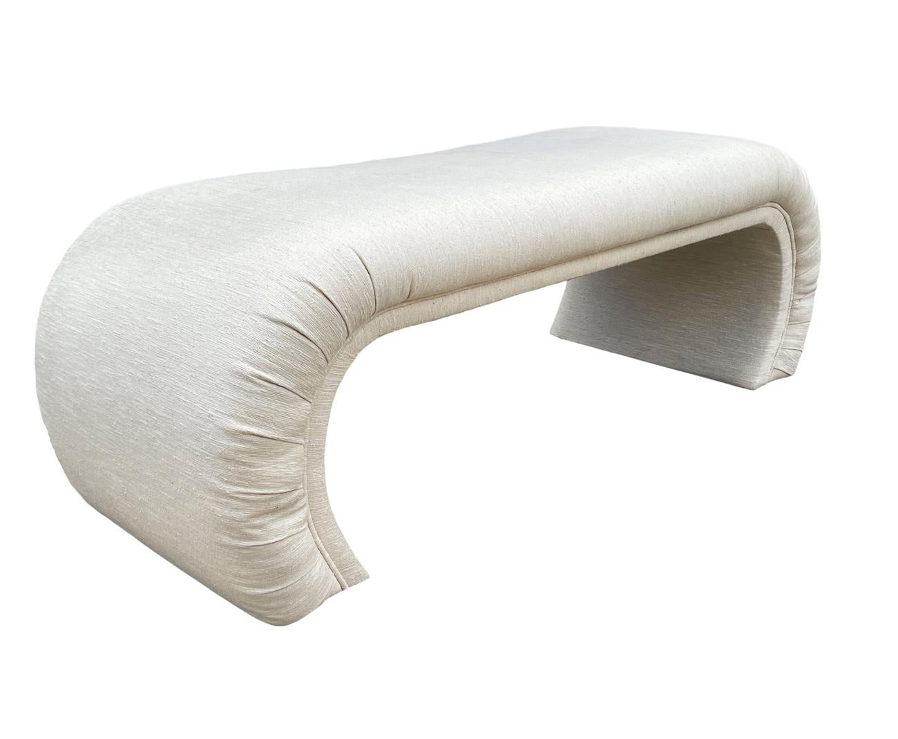 Mid-Century Modern Curved Waterfall Upholstered Bench in White at ...