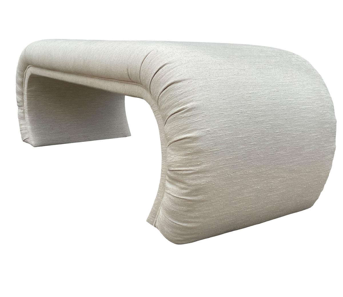 Mid-Century Modern Curved Waterfall Upholstered Bench in White at ...