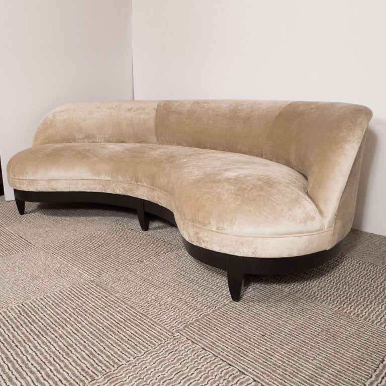 Mid-Century Modern Curvilinear Champagne Velvet Sofa, in the Manner of ...
