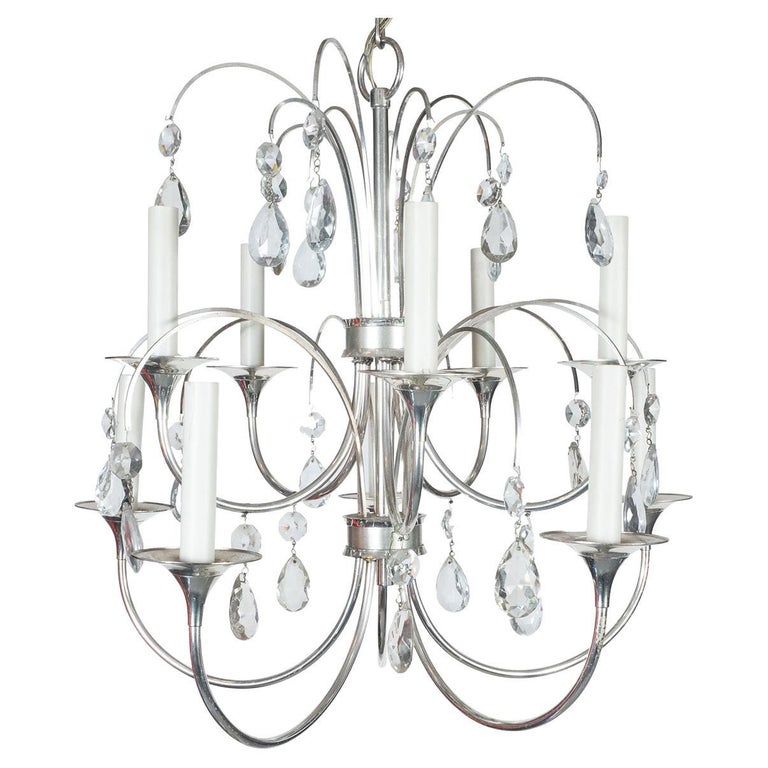 Mid-Century Modern Curvilinear Silver Plated Chandelier For Sale at 1stDibs
