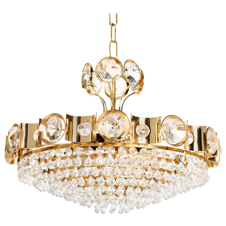 Lustre Hollywood Regency en cristal taillé et plaqué or par Lobmeyr ...