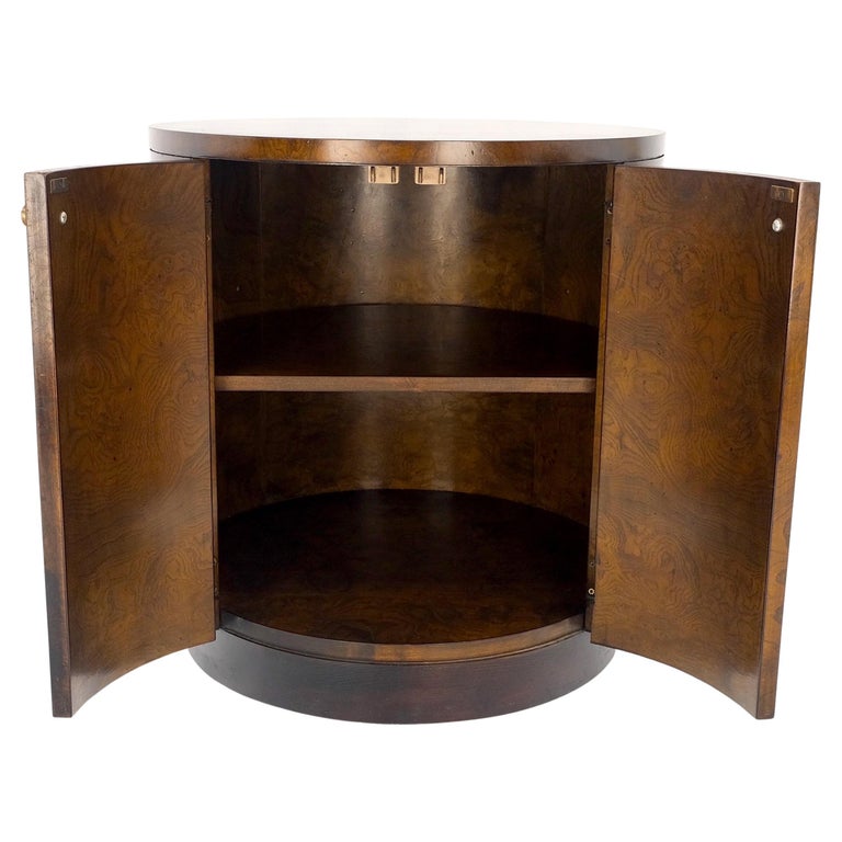 Mid-Century Modern Cylinder Drum Shape Burl Wood End Side Table ...