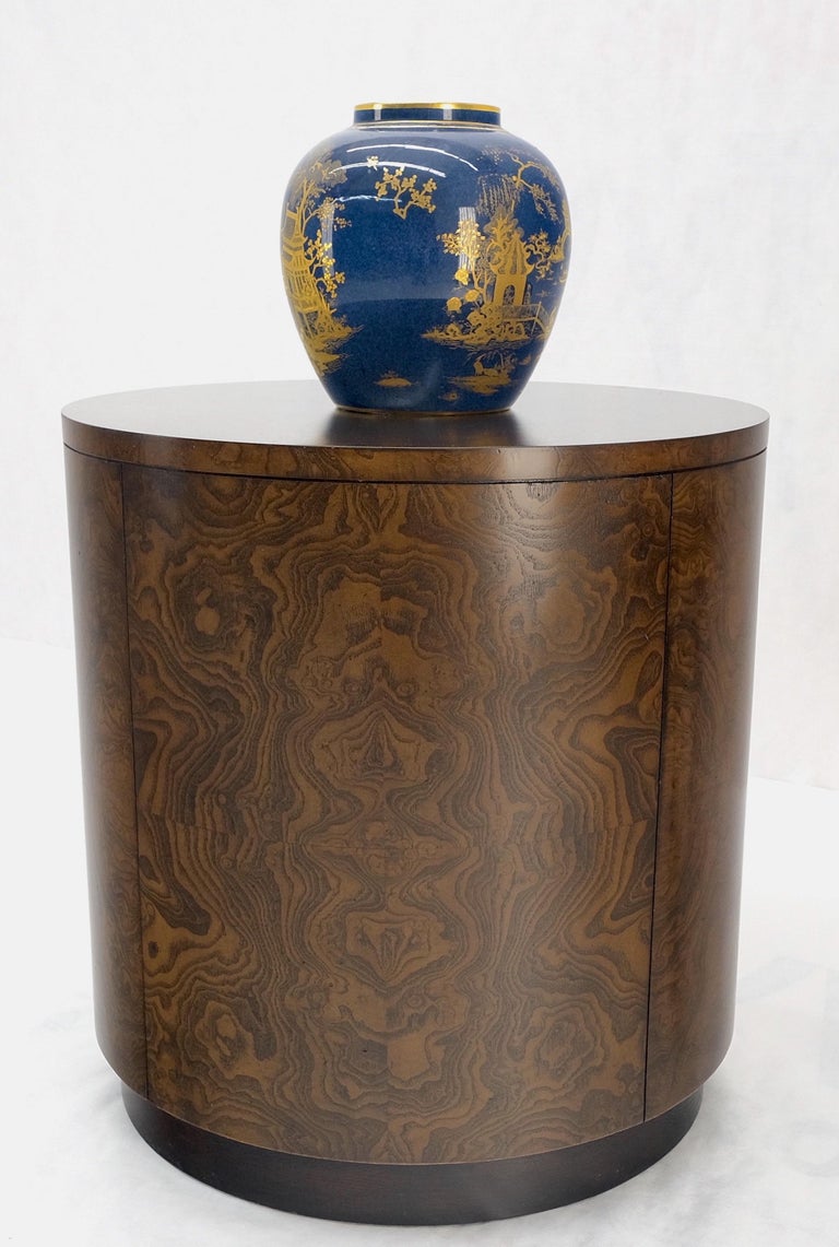 Mid-Century Modern Cylinder Drum Shape Burl Wood End Side Table ...