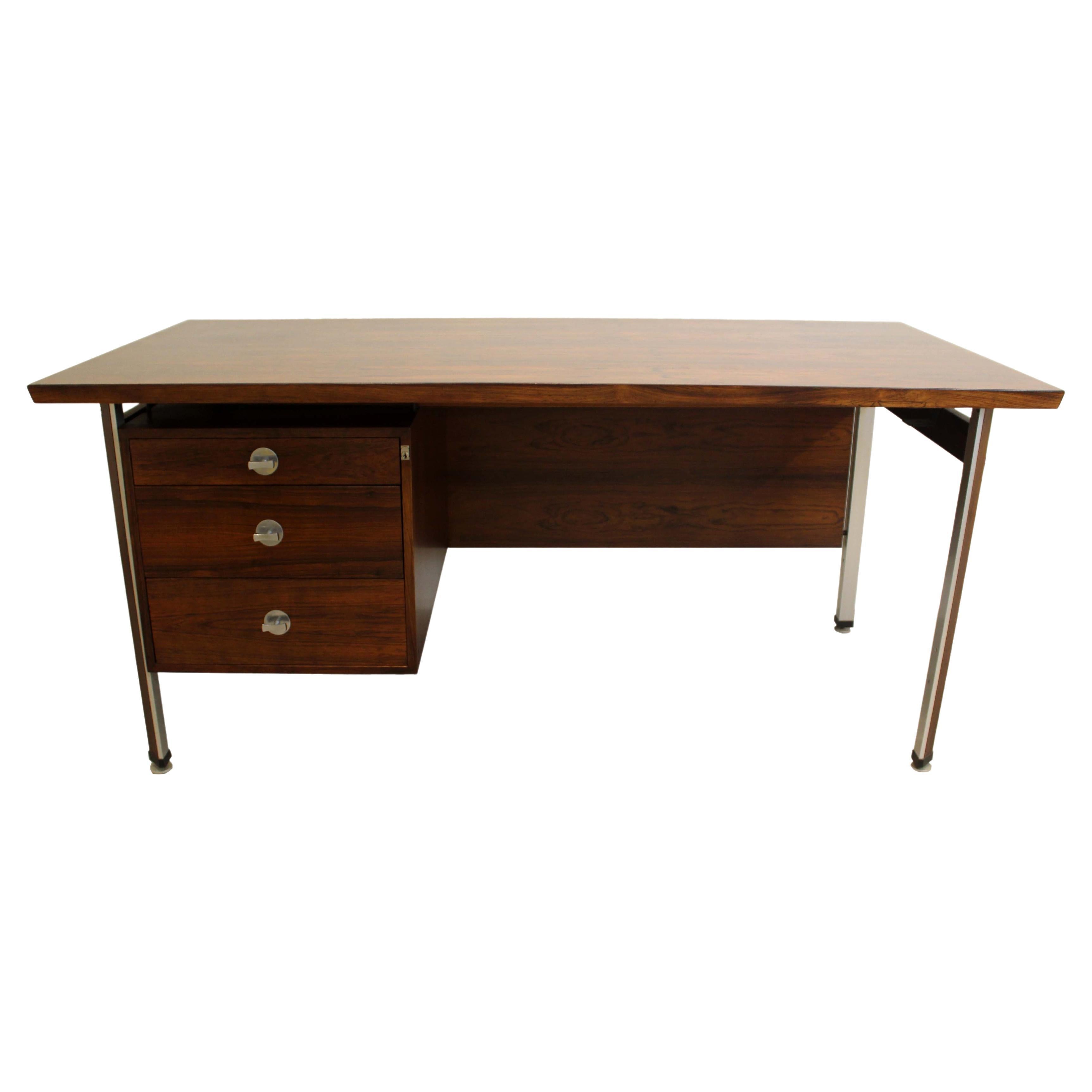 Large Modern Executive Rosewood Desk with Tubular Chrome Legs at 1stDibs