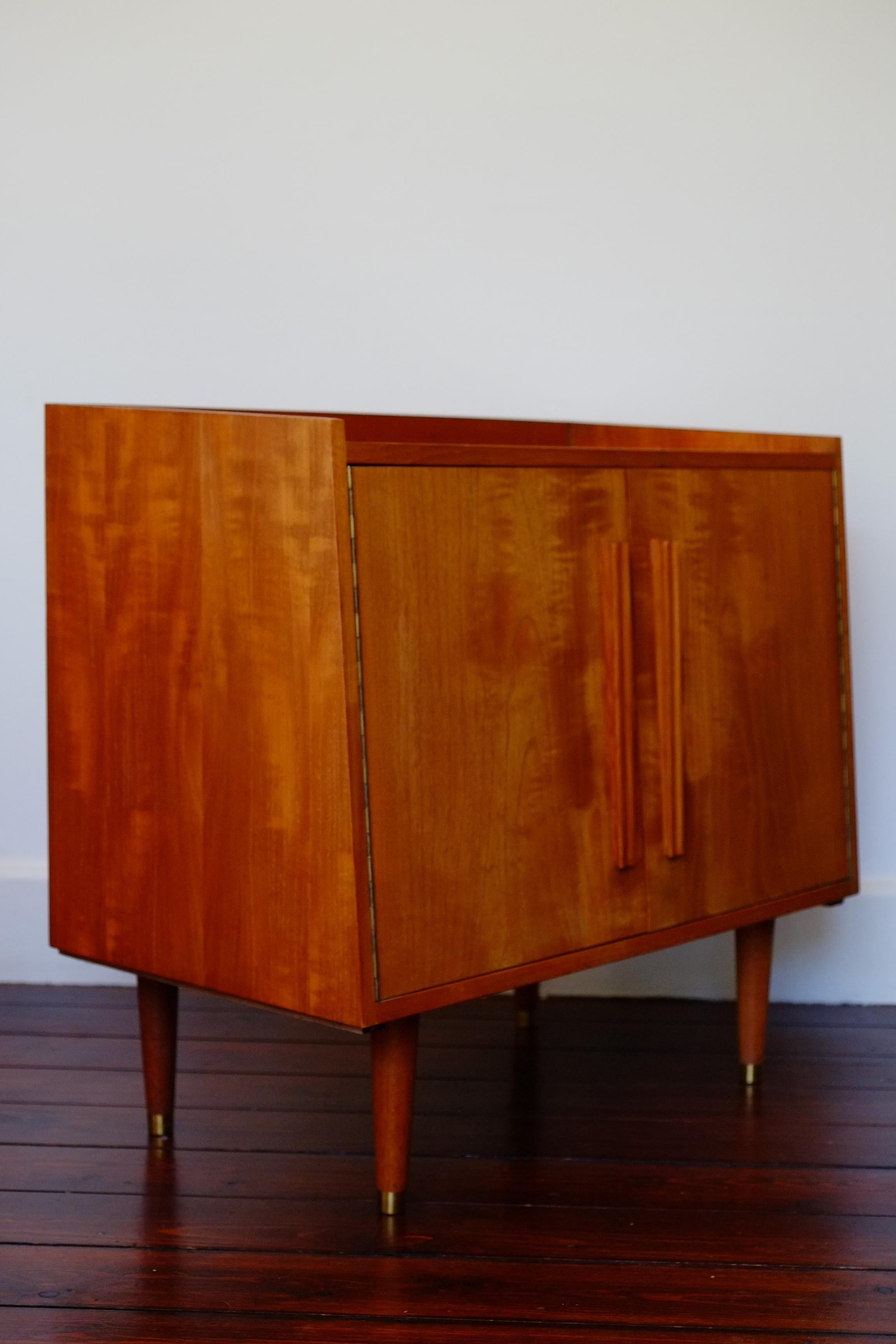 Mid-Century Modern Danish Record Cabinet Compact Sideboard with Brass ...