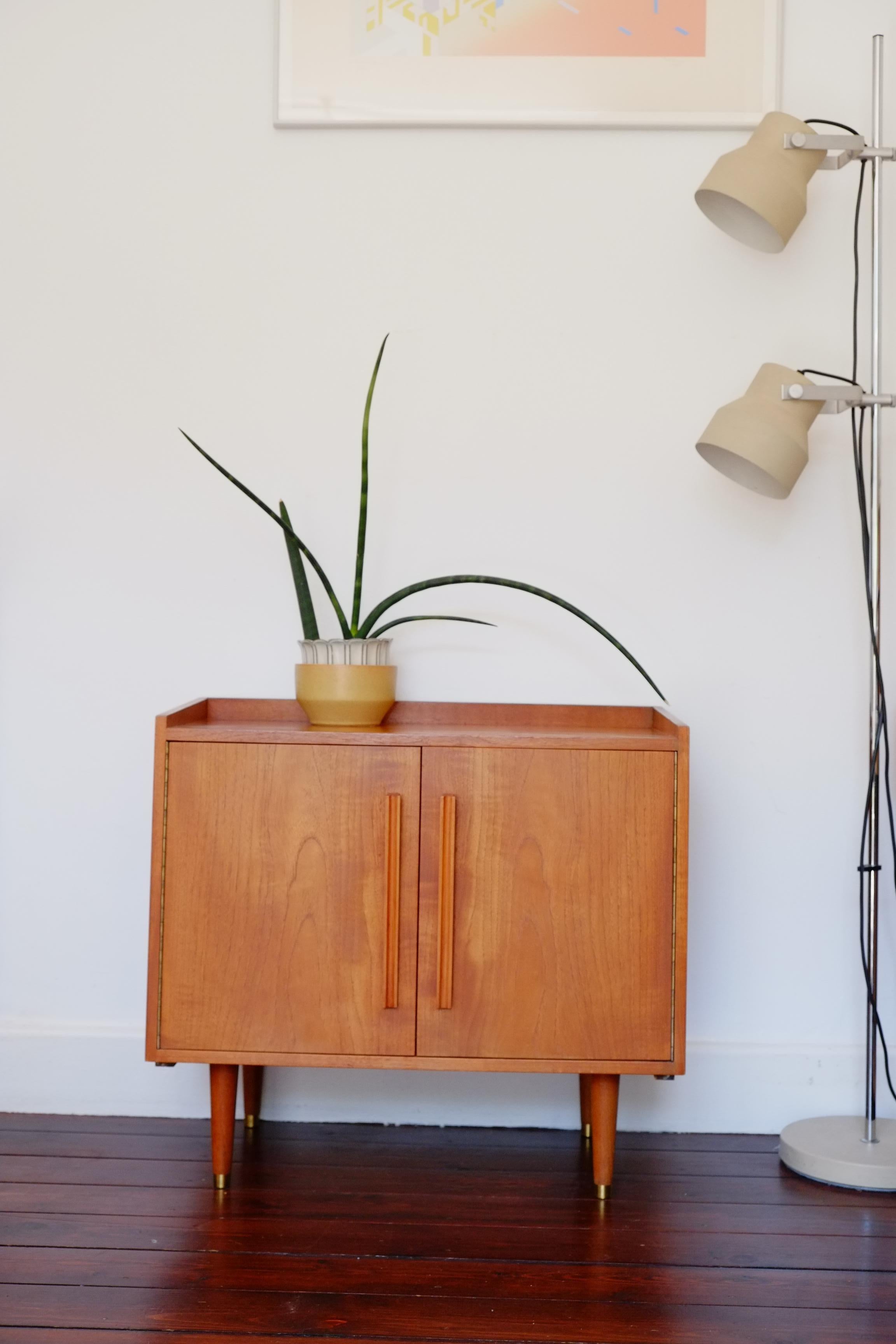 Mid-Century Modern Danish Record Cabinet Compact Sideboard with Brass ...