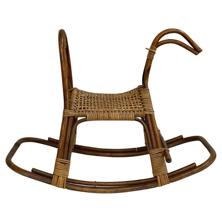 Mid-Century Modern Danish Rocking Horse with Wicker Rattan Seat For ...