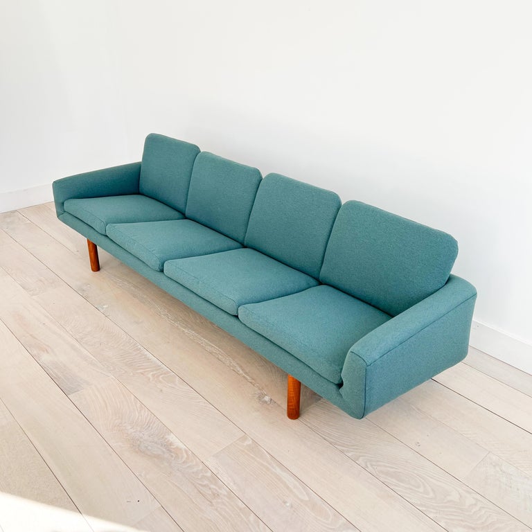 Mid Century Modern Danish Teak Extra Long Sofa w/ Teak Legs For Sale at ...