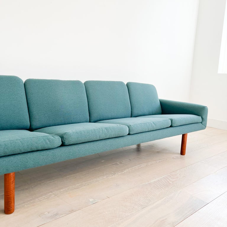 Mid Century Modern Danish Teak Extra Long Sofa w/ Teak Legs For Sale at ...