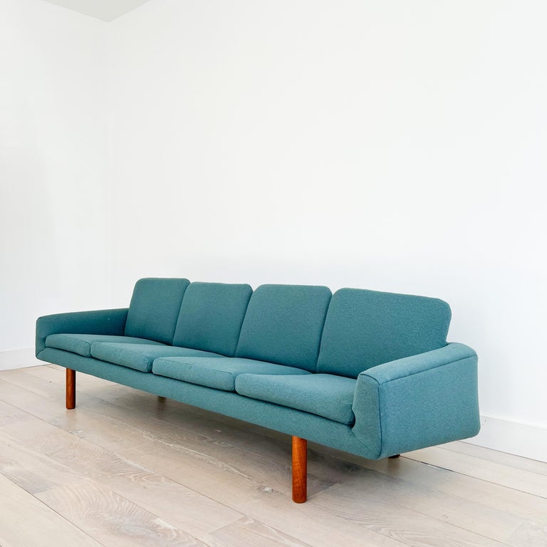 Mid Century Modern Danish Teak Extra Long Sofa w/ Teak Legs For Sale at ...