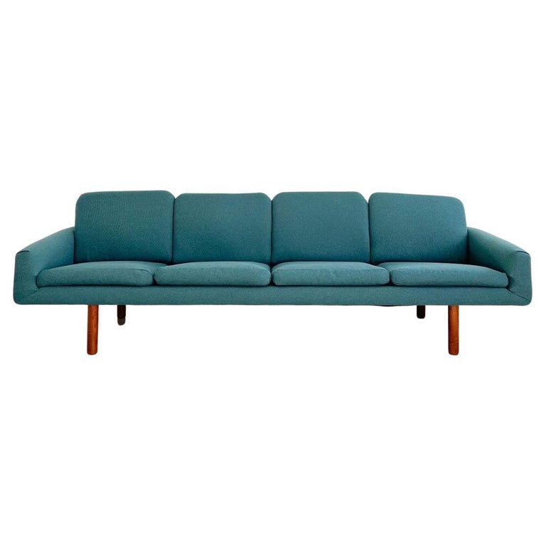 Mid Century Modern Danish Teak Extra Long Sofa w/ Teak Legs For Sale at ...