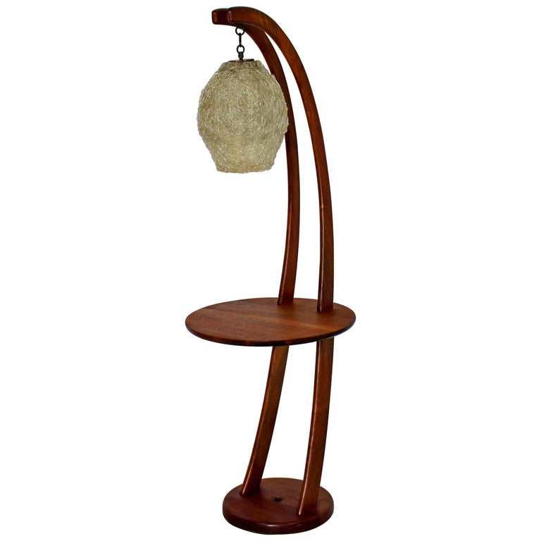 Mid-Century Modern Danish Teak Floor Lamp Table with Spaghetti Resin ...