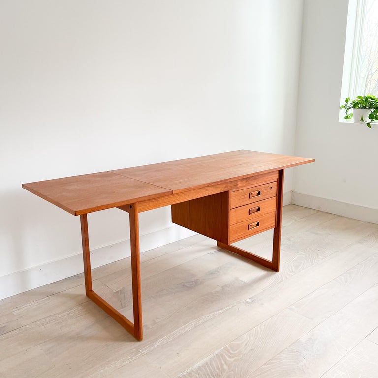 Mid Century Modern Danish Teak Sliding Top Desk by Vi-Ma Mobler at 1stDibs
