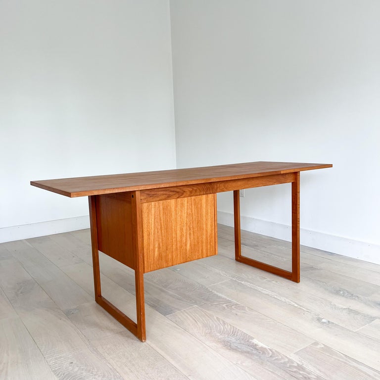 Mid Century Modern Danish Teak Sliding Top Desk by Vi-Ma Mobler at 1stDibs