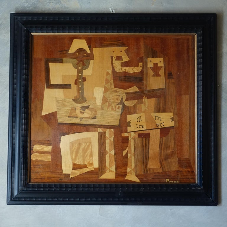 Mid-Century Modern Decorative Panel Wood Inlay "Three Musicians by P ...