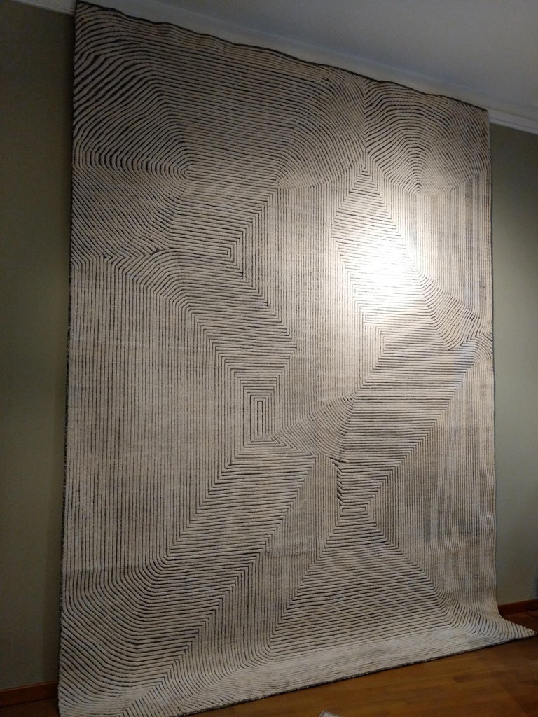 Mid-Century Modern Design Textural Ivory Geometric Zen Garden Rug For ...