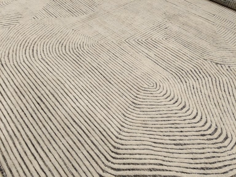 Mid-Century Modern Design Textural Ivory Geometric Zen Garden Rug For ...