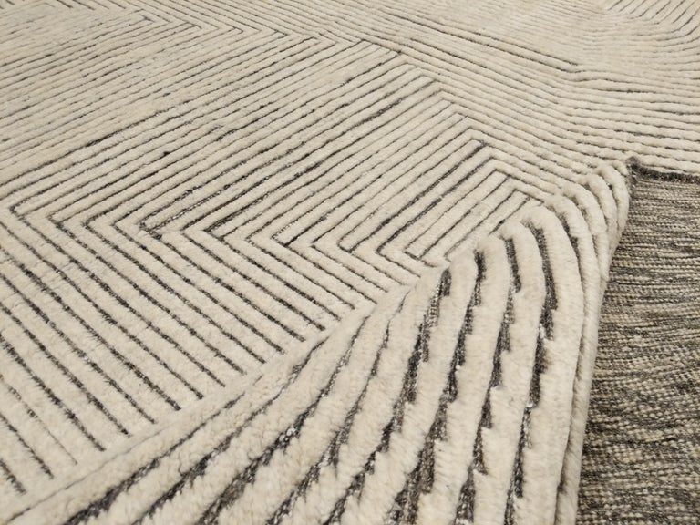 Mid-Century Modern Design Textural Ivory Geometric Zen Garden Rug For ...