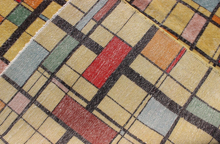 Mid-Century Modern Design Turkish Rug, Vintage Modern Carpet in Bright ...