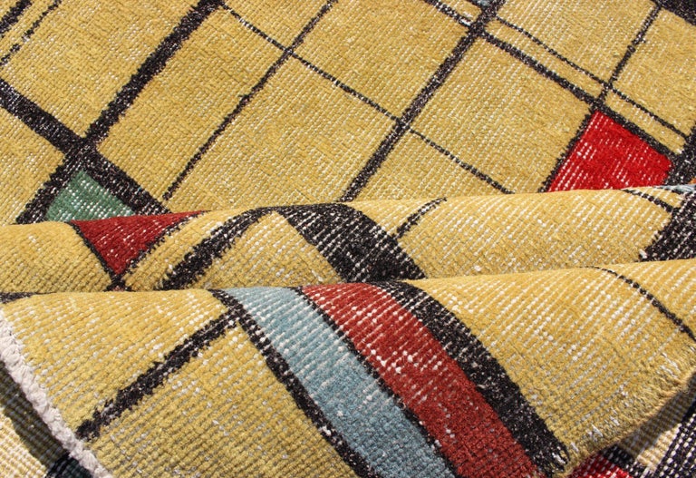 Mid-Century Modern Design Turkish Rug, Vintage Modern Carpet in Bright ...