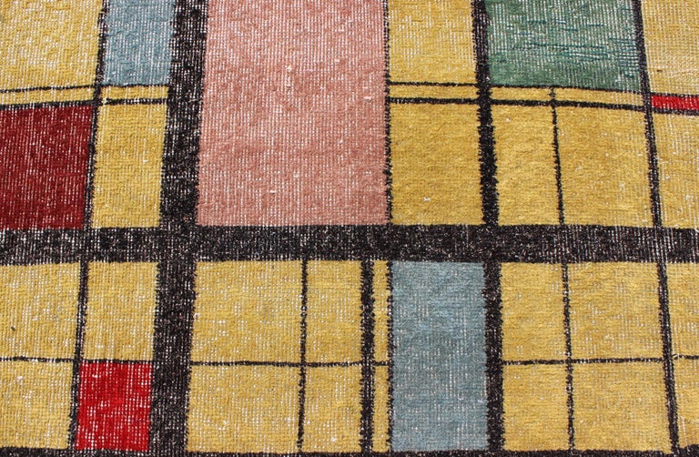 Mid-Century Modern Design Turkish Rug, Vintage Modern Carpet in Bright ...