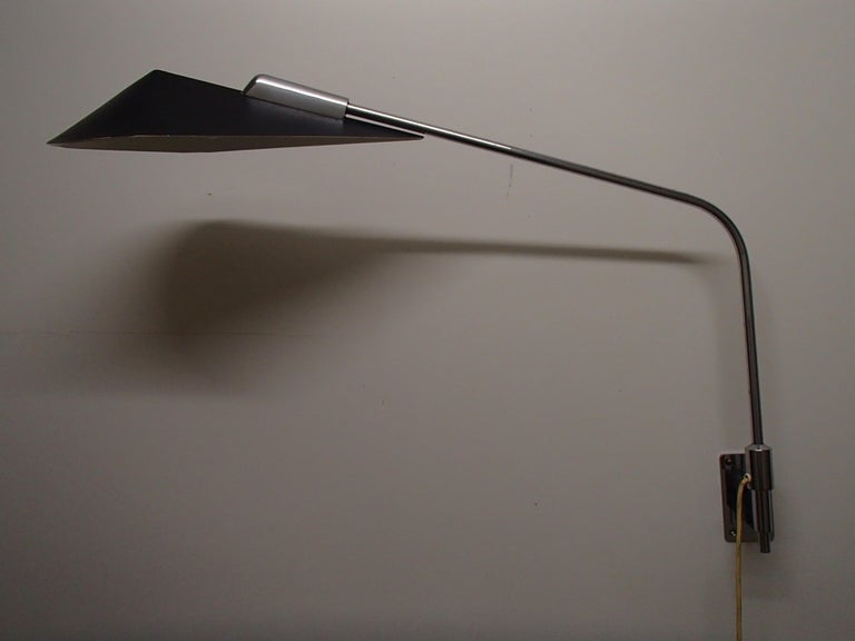Mid-Century Modern Desk or Reading Wall Light Movable Chrome Arm and ...