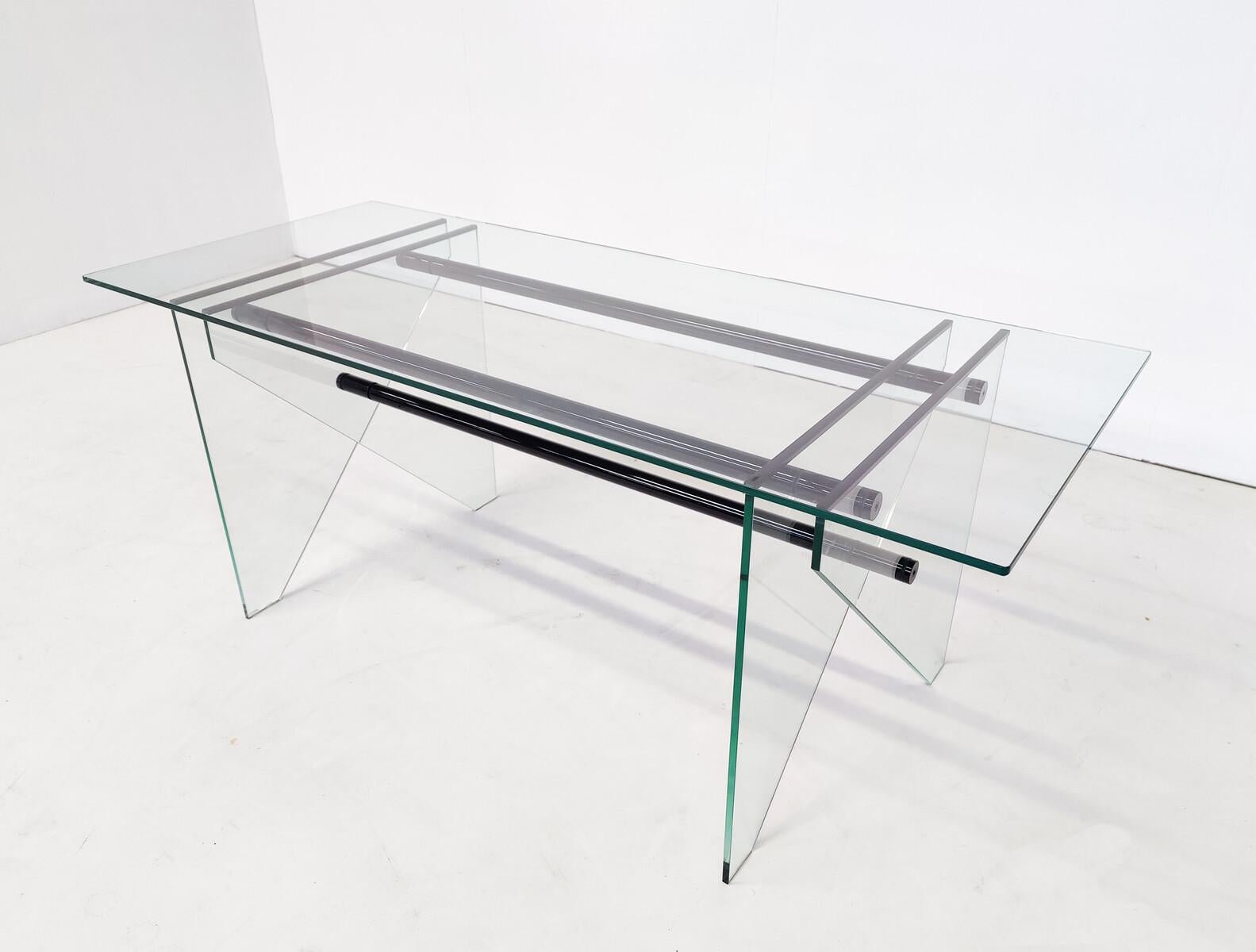 Mid-Century Modern Desk/Table in Glass, Italy, 1980s For Sale at 1stDibs