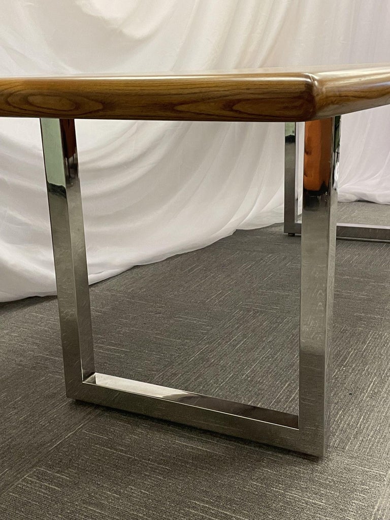 Mid-Century Modern Dining / Conference Table, Burl Wood, Chrome ...