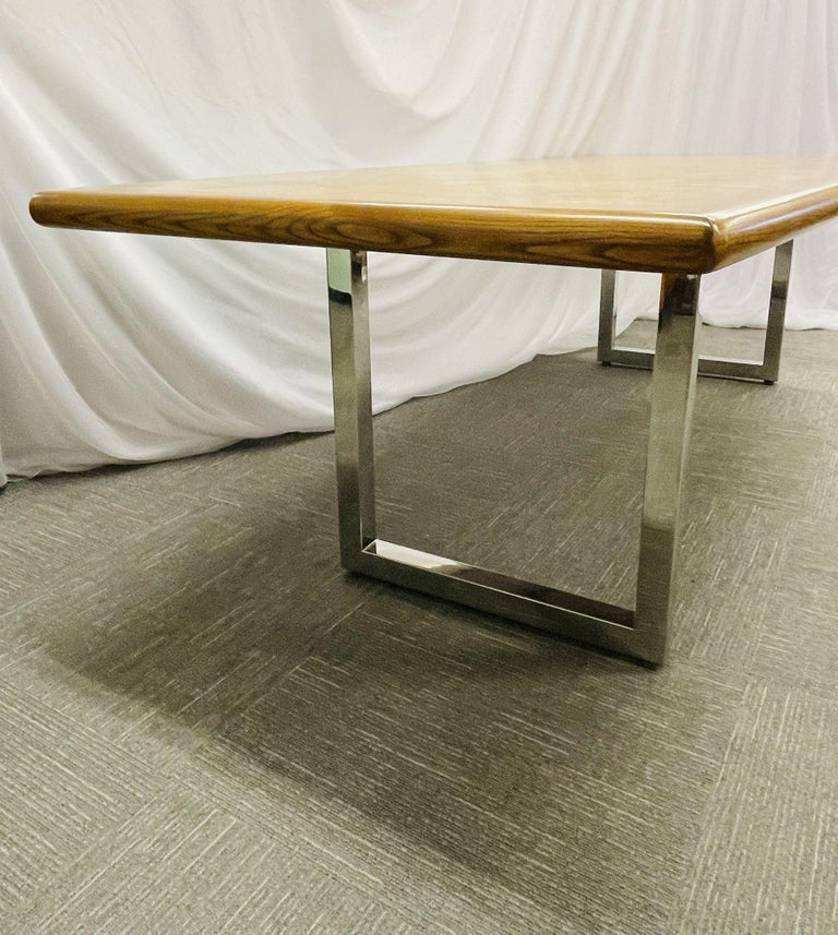 Mid-Century Modern Dining / Conference Table, Burl Wood, Chrome ...