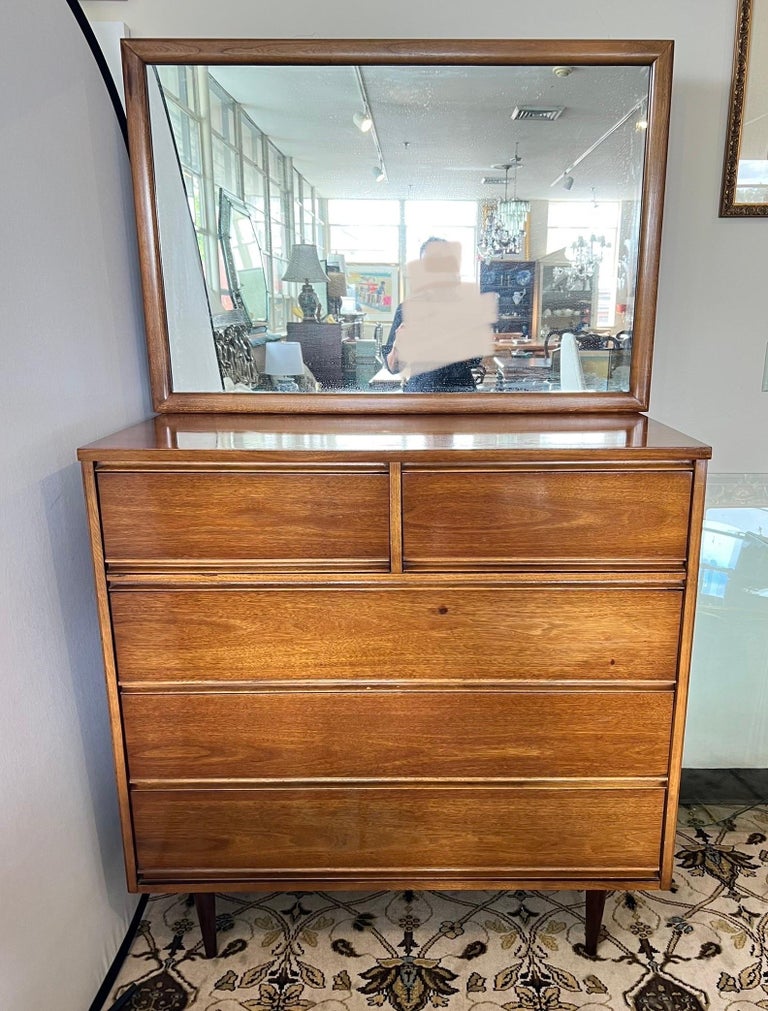 Mid Century Modern Dresser Tall Chest with Mirror Two Piece Set Dixie ...
