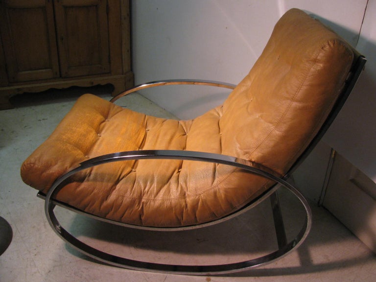 Mid-Century Modern Ellipse Chrome Rocking Chair by Renato Zevi at 1stDibs