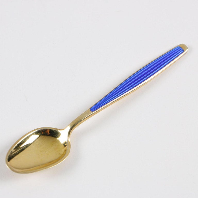 Mid-Century Modern Enamel and Gilt Sterling Silver Spoons Norway at 1stDibs