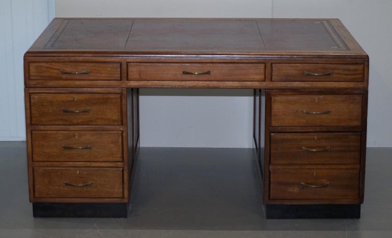 Mid-Century Modern English Oak Double Sided Partner Writing Desk ...