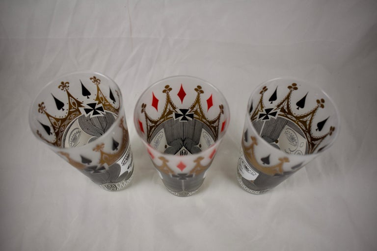 Mid-Century Modern Era Barware Card Suit Graphic Frosted Collins ...