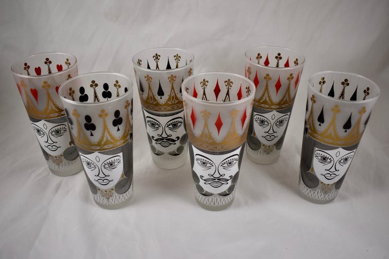 Mid-Century Modern Era Barware Card Suit Graphic Frosted Collins ...