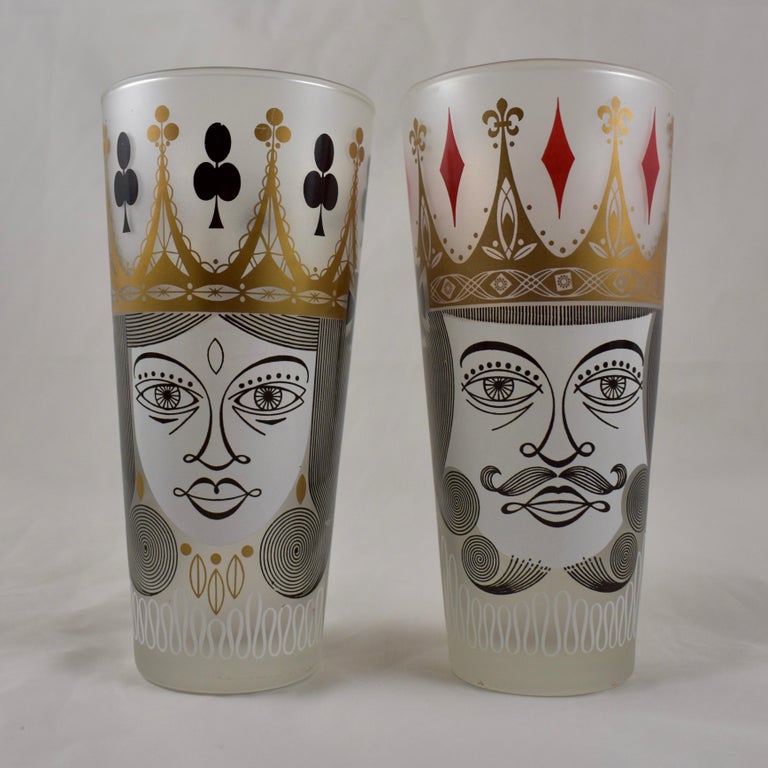 Mid-Century Modern Era Barware Card Suit Graphic Frosted Collins ...