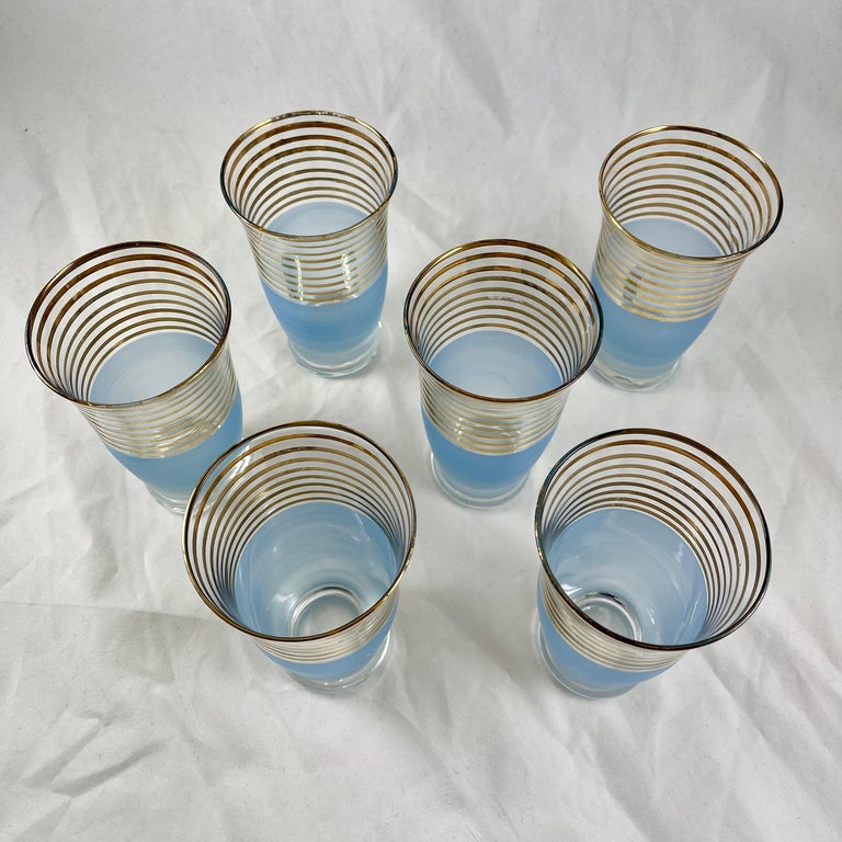 Italian Mid-Century Era Barware Sky Blue Frosted and Gilded Highball ...