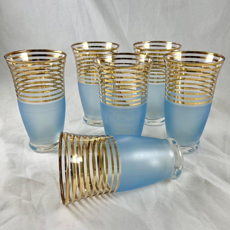 Italian Mid-Century Era Barware Sky Blue Frosted and Gilded Highball ...